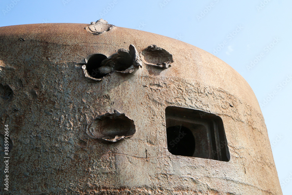 The bullet holes in the armor of the bunker turret from second world ...