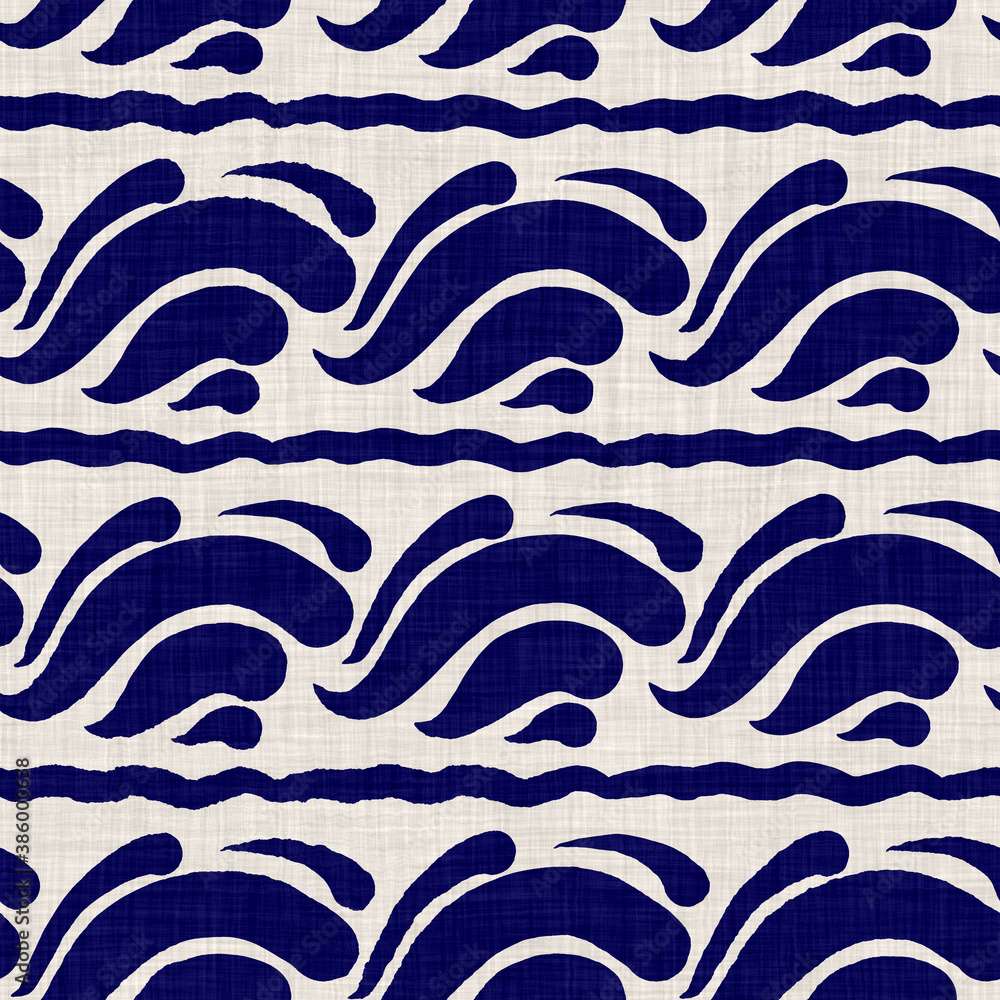 Nautical blue wave on linen texture background. Summer coastal living ...