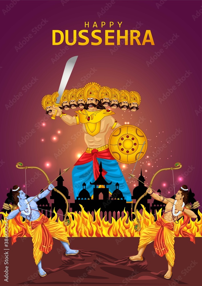 Happy Dussehra festival of India. of Lord Rama killing Ravana. vector ...
