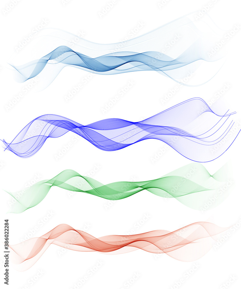 Abstract smooth color wave vector set on transparent background. Curve ...