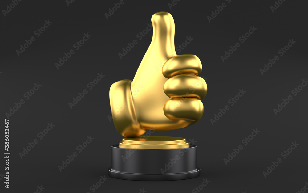 Gold like symbol trophy on black background. 3d illustration Stock ...