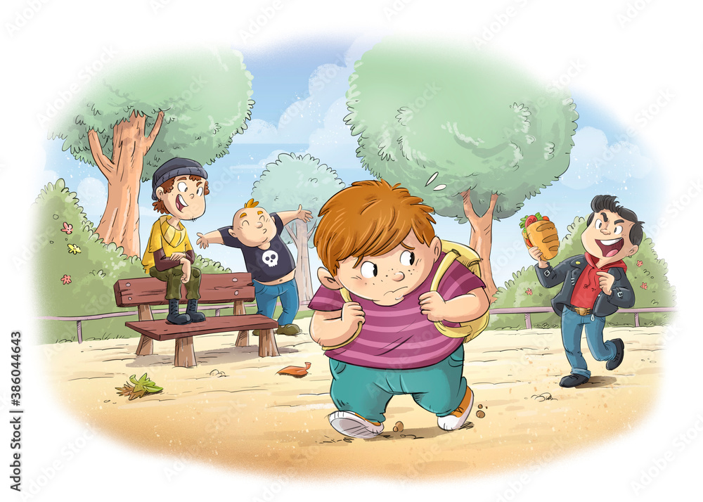 Bullying a child with obesity Stock Illustration | Adobe Stock