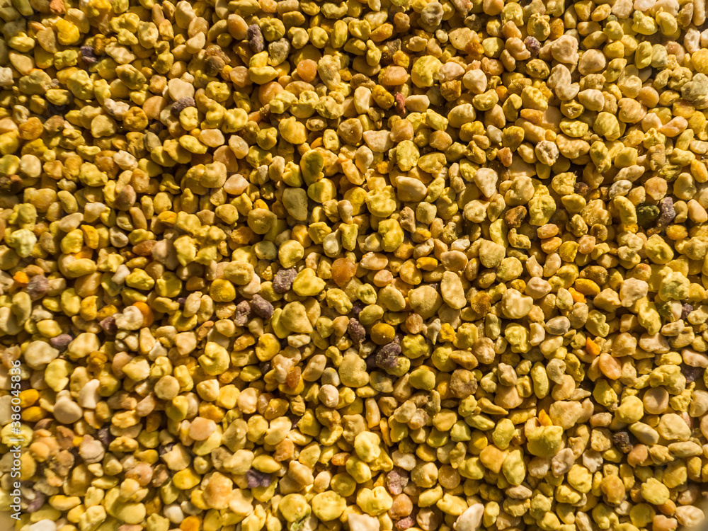 Pollen texture background. Yellow granules contain vitamins Stock Photo ...