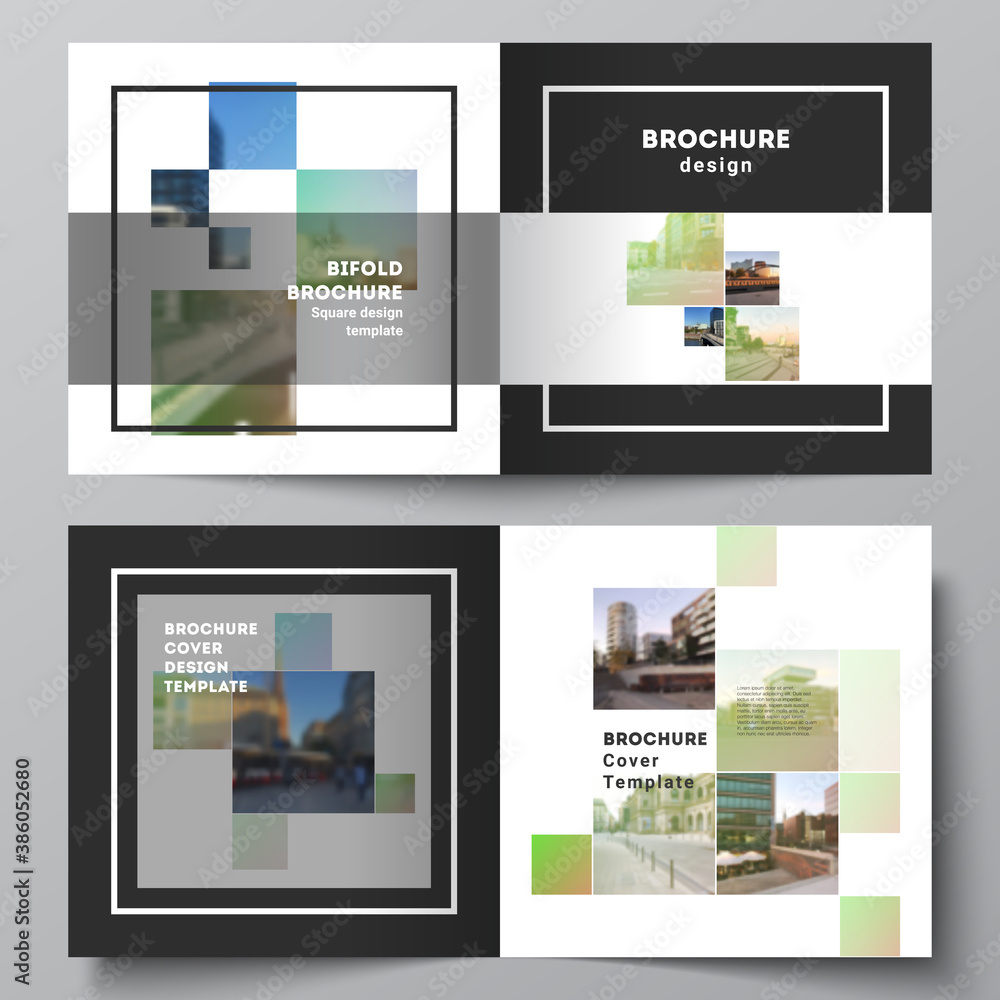 Vector layout of two covers templates for square design bifold brochure ...