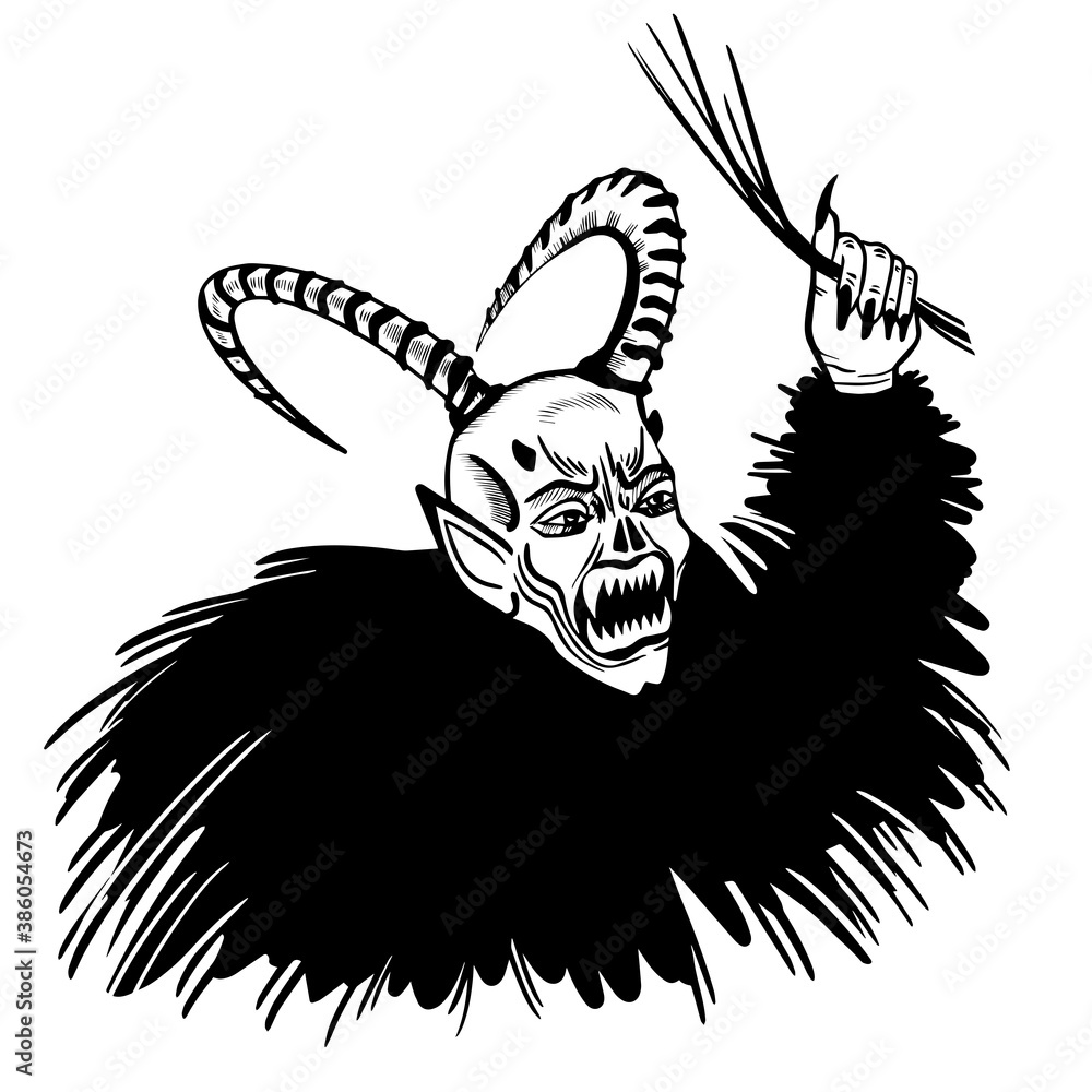 Krampus. Scary krampus Holding Bundles of Birch BranchesHorned devil ...