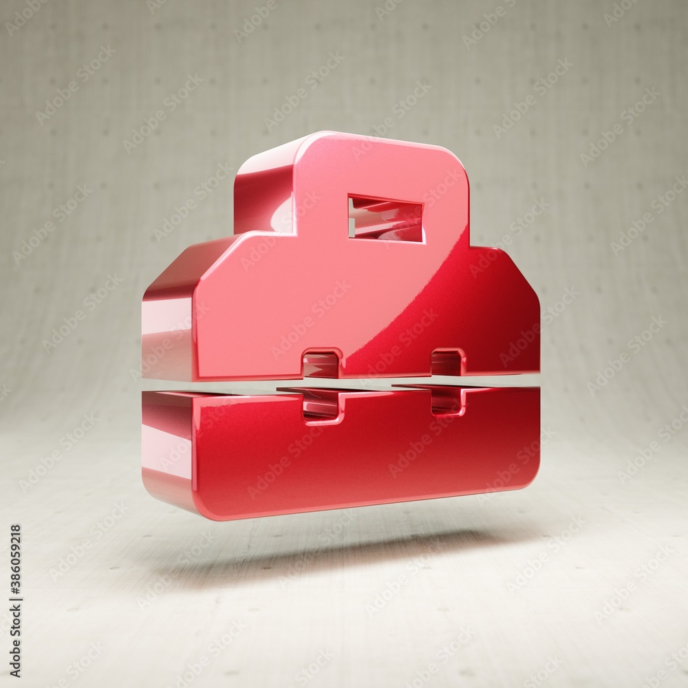 Toolbox icon. Red glossy metallic Toolbox symbol isolated on white ...