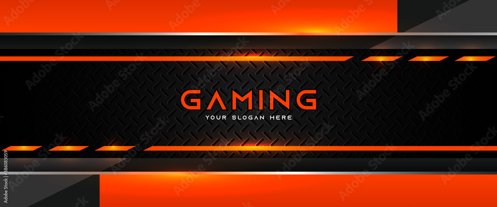 Futuristic orange and black abstract gaming banner design template with ...