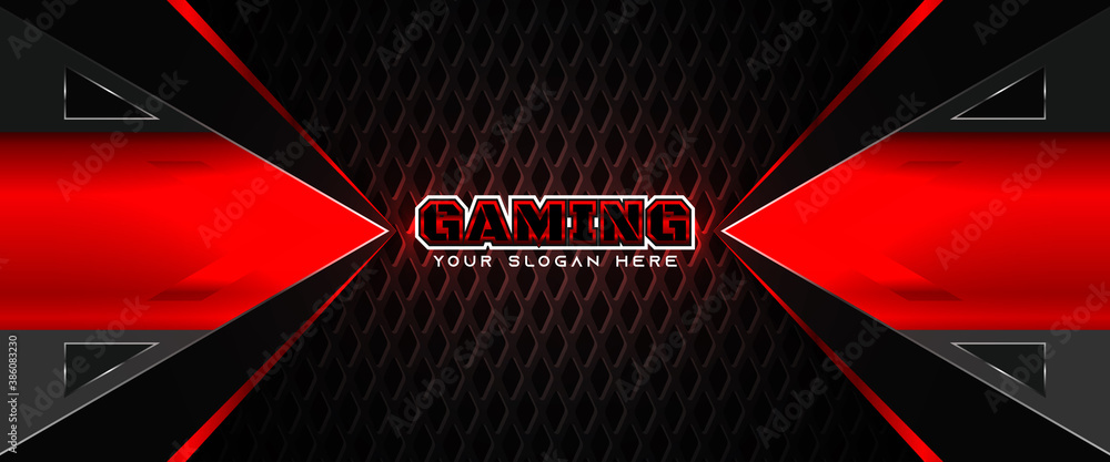 Futuristic red and black abstract gaming banner design template with ...