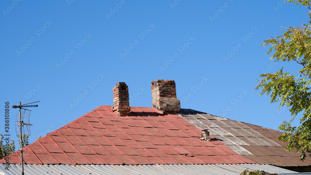 Details and elements of the facade of the building. Russian ...