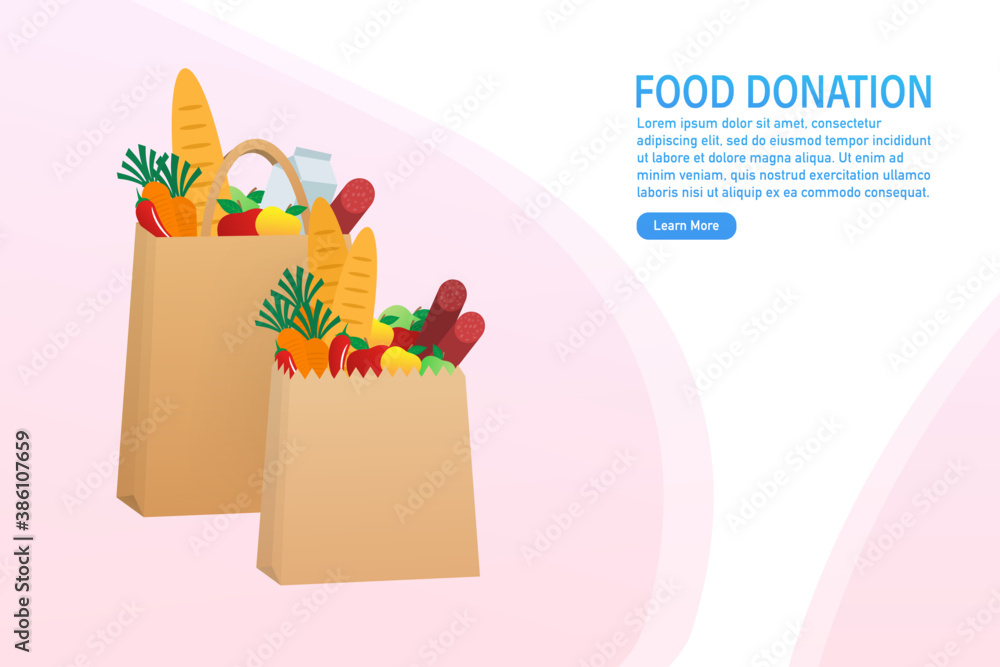Cartoon food donation for flyer design. Food in carton box. Cartoon ...