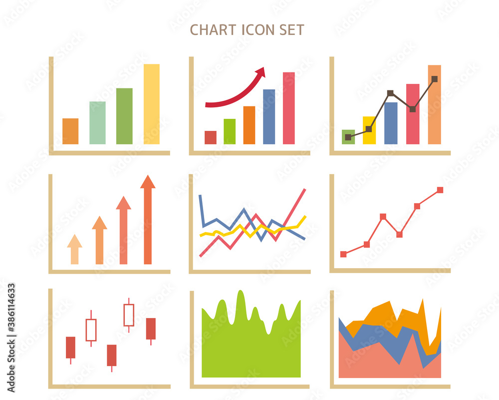Graph vector illustration set. Line graph . Stock price. Rising chart. Bar graph Stock Vector ...