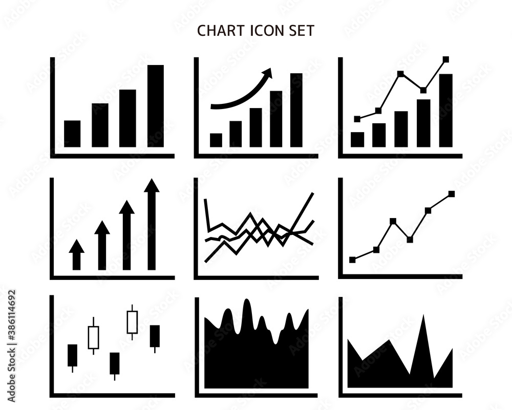 Graph vector illustration set. Line graph . Stock price. Rising chart ...