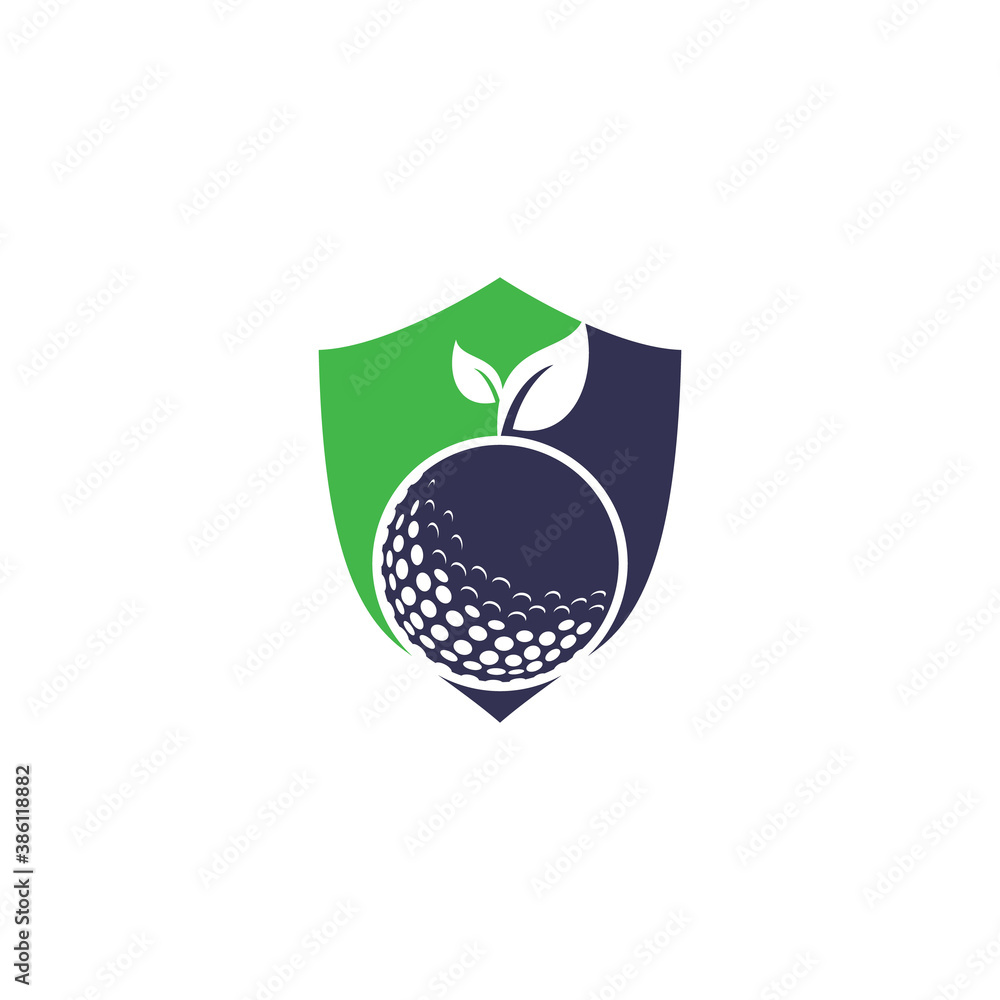 Golf leaves shield shape concept logo template. Golf ball and leaves ...