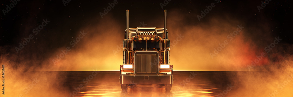 Gold truck in golden background. 3d rendering Stock Illustration ...