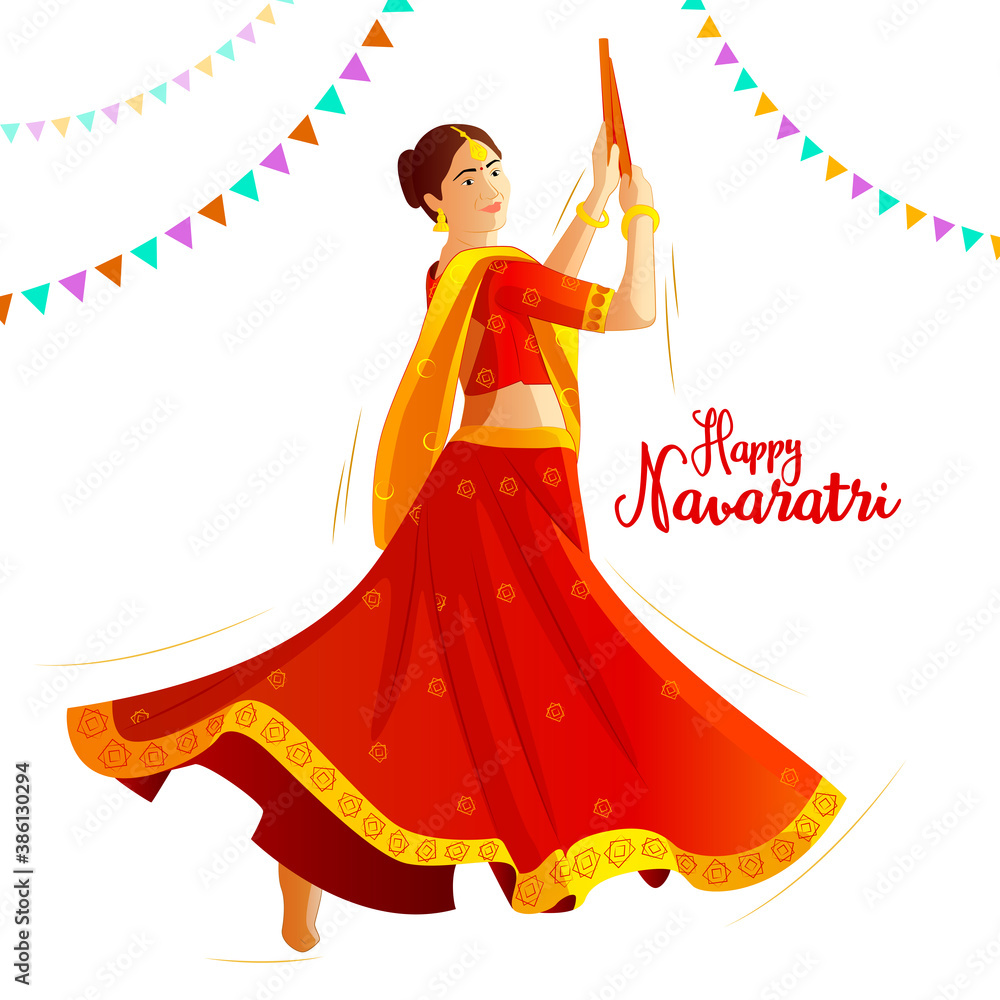 Illustration of girls are playing dandiya on the occasion of Navaratri ...