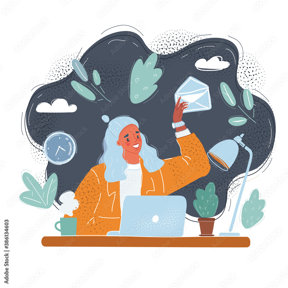 Mail notification. Office woman receiving email or instant message ...