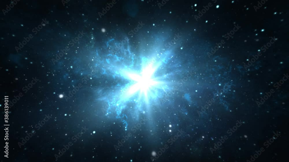 Camera flying through the clouds and star field in outer space Loop ...