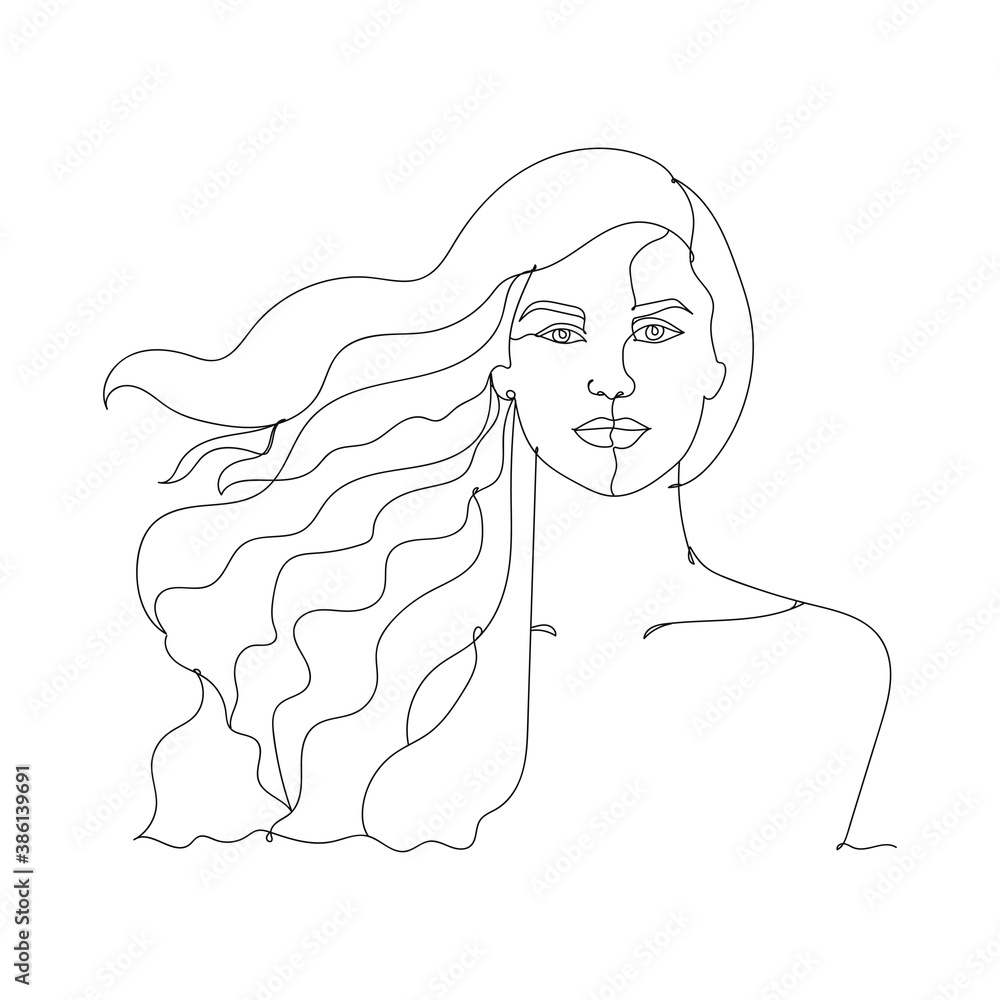Woman with long hair - one line drawing. Vector illustration continuous ...