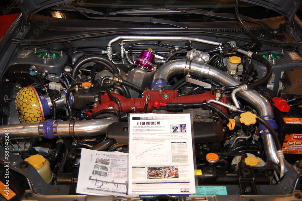 Subaru Impreza car engine at Manila Auto Salon on November 27, 2011 in ...