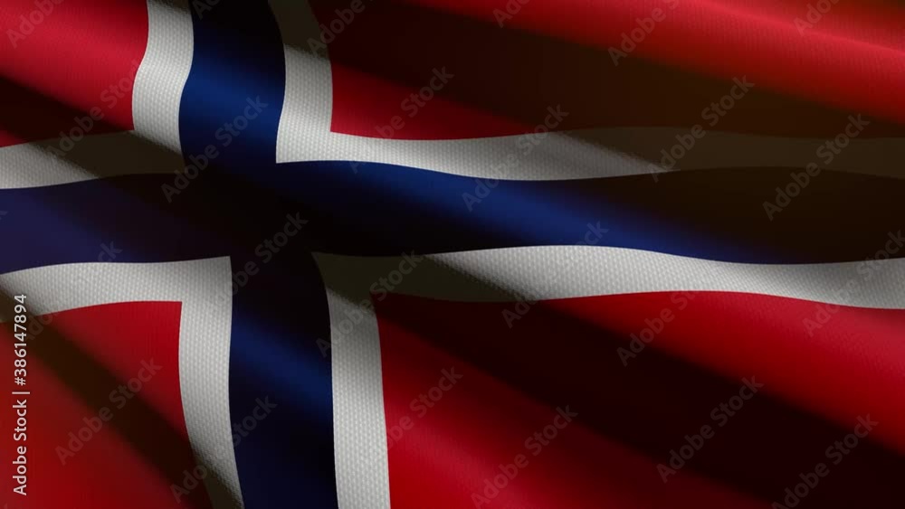 60FPS dark Norway flag colored in red, blue, white with fabric texture ...