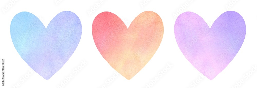 Colorful isolated watercolor hearts set. Valentine's day frames ...