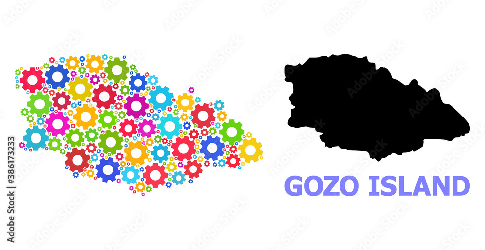 Vector collage map of Gozo Island created for engineering. Mosaic map ...