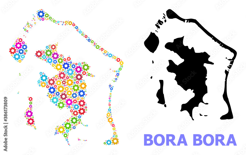Vetor de Vector mosaic map of Bora-Bora combined for engineering ...