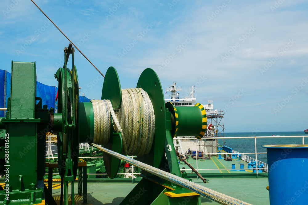 Mooring winch, Mooring windlass rope anchor at Deck or on board ship ...