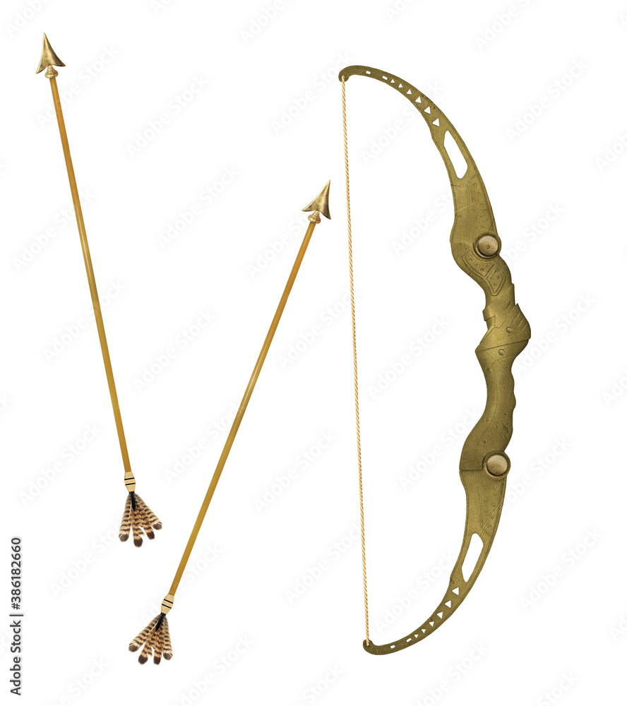 There are a bow and two arrows. White background. Isolated. Stock Photo ...