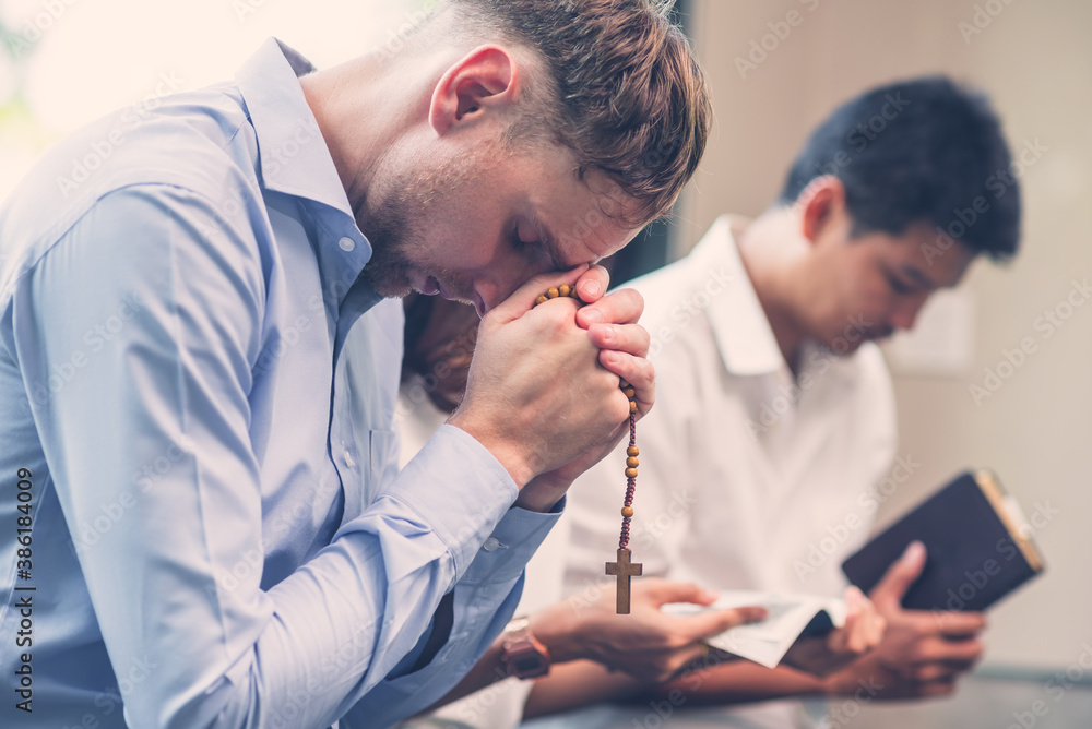 Christians and Bible study concept. Group of discipleship Studying the ...