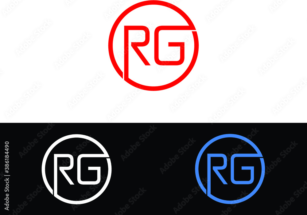 RG Circular Letter Logo with Circle Design and Black red gold color ...