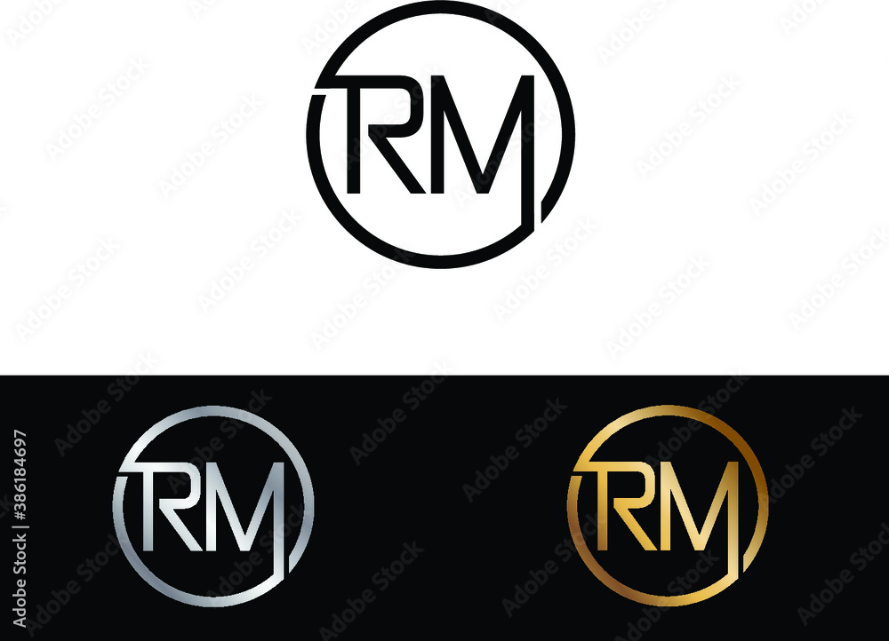 RM Circular Letter Logo with Circle Design and Black red gold color ...