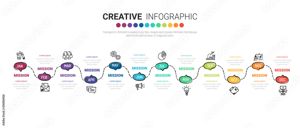Timeline infographics for 12 months, 1 year, Hand drawn line art ...
