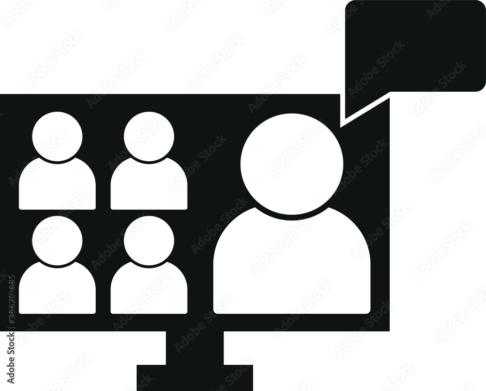 Video conference icon. People on computer screen. Home office in ...