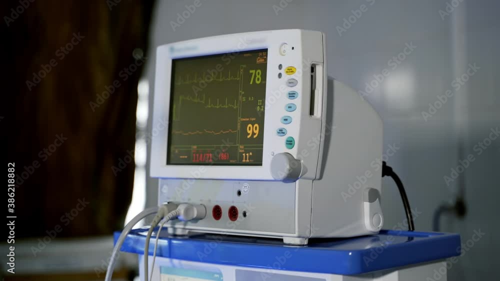 Heart rate monitor in hospital theater. Medical vital signs monitor ...