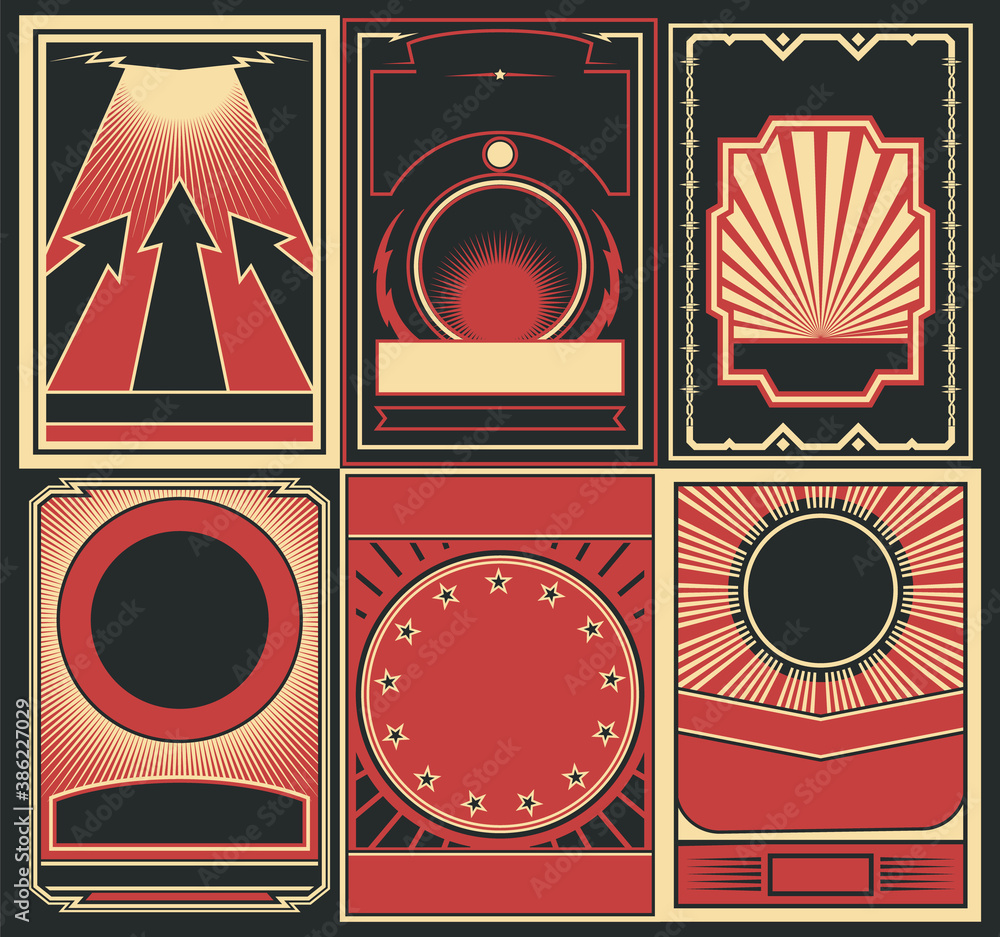 Retro Propaganda Posters Background Set, Black red white Stock Vector ...