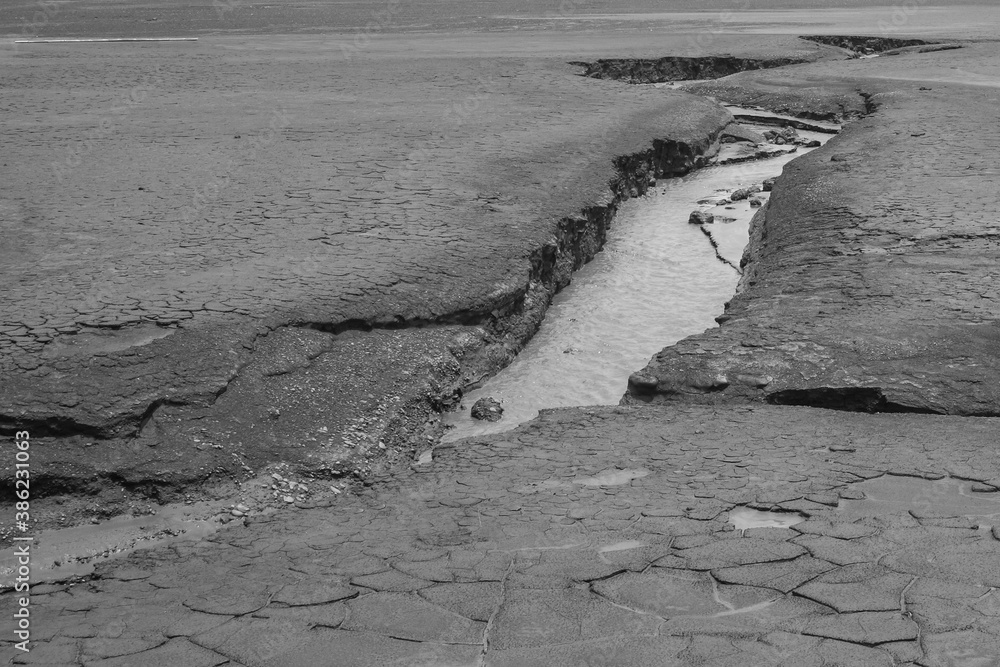 Series of photo of lake of mud formed from a volcano eruption in ...