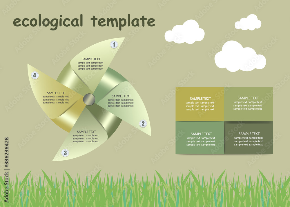 Environmental infographics template vector showing big vane and four ...