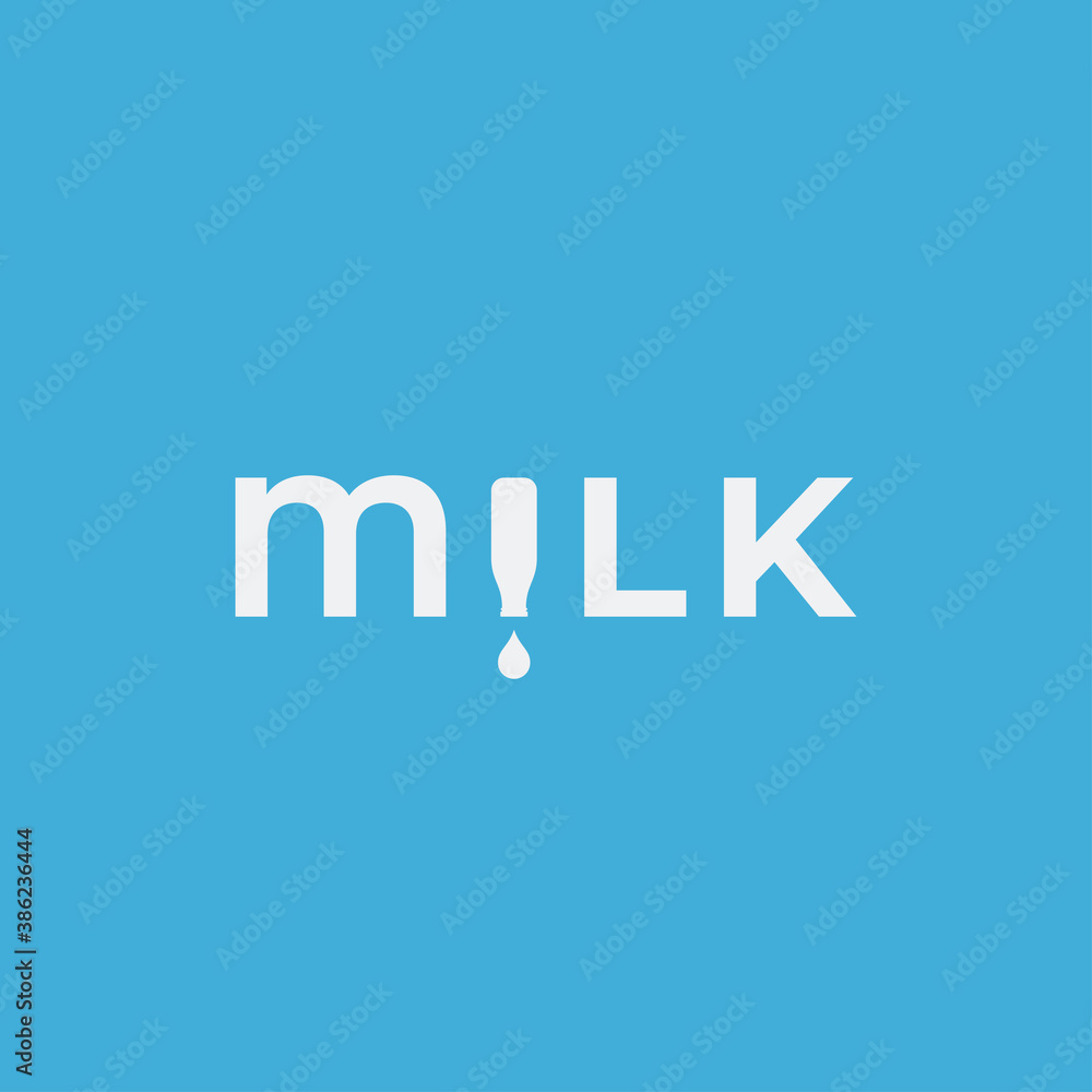 Milk logo with milk bottle on blue background Stock Vector | Adobe Stock