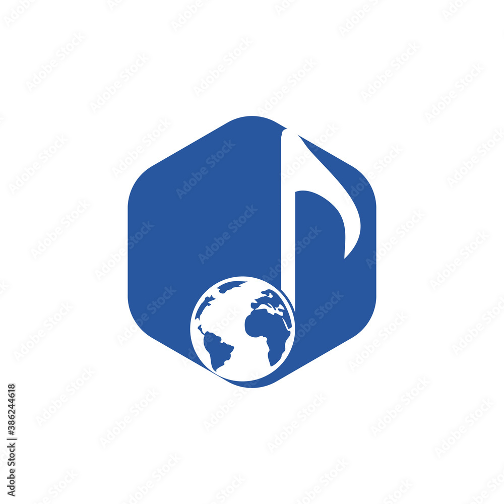 Globe and music note icon logo design. Vector illustration icon with ...