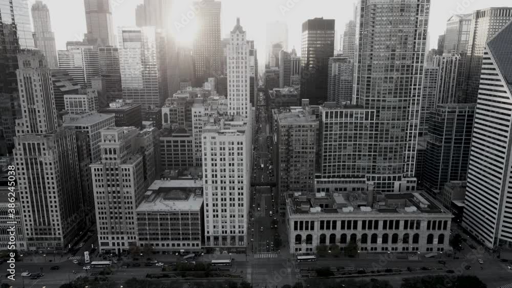 Chicago Skyline Aerial Drone Views with Lake Michigan and Landmarks and ...