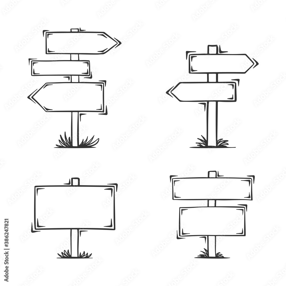 Photo & Art Print Set of Hand drawn vector of empty sign banner ...