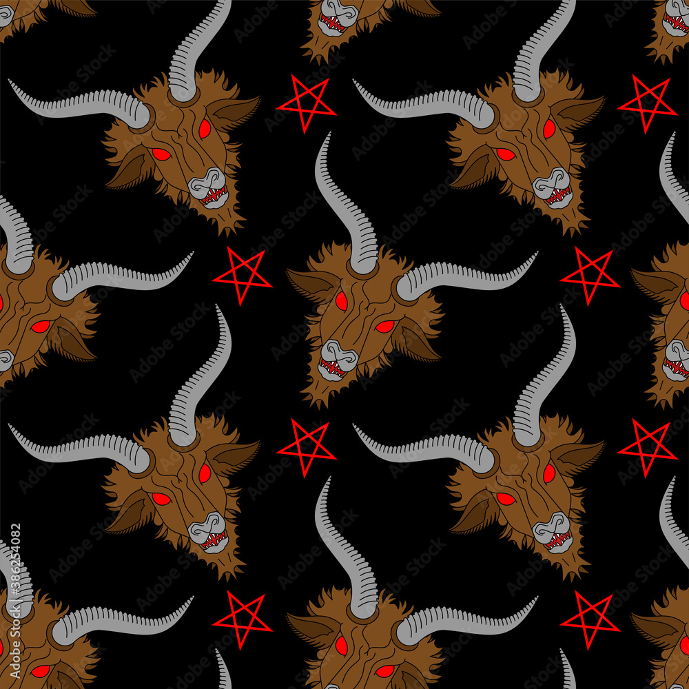 Baphomet Demon pattern seamless. Satanic background. Satan with goat ...