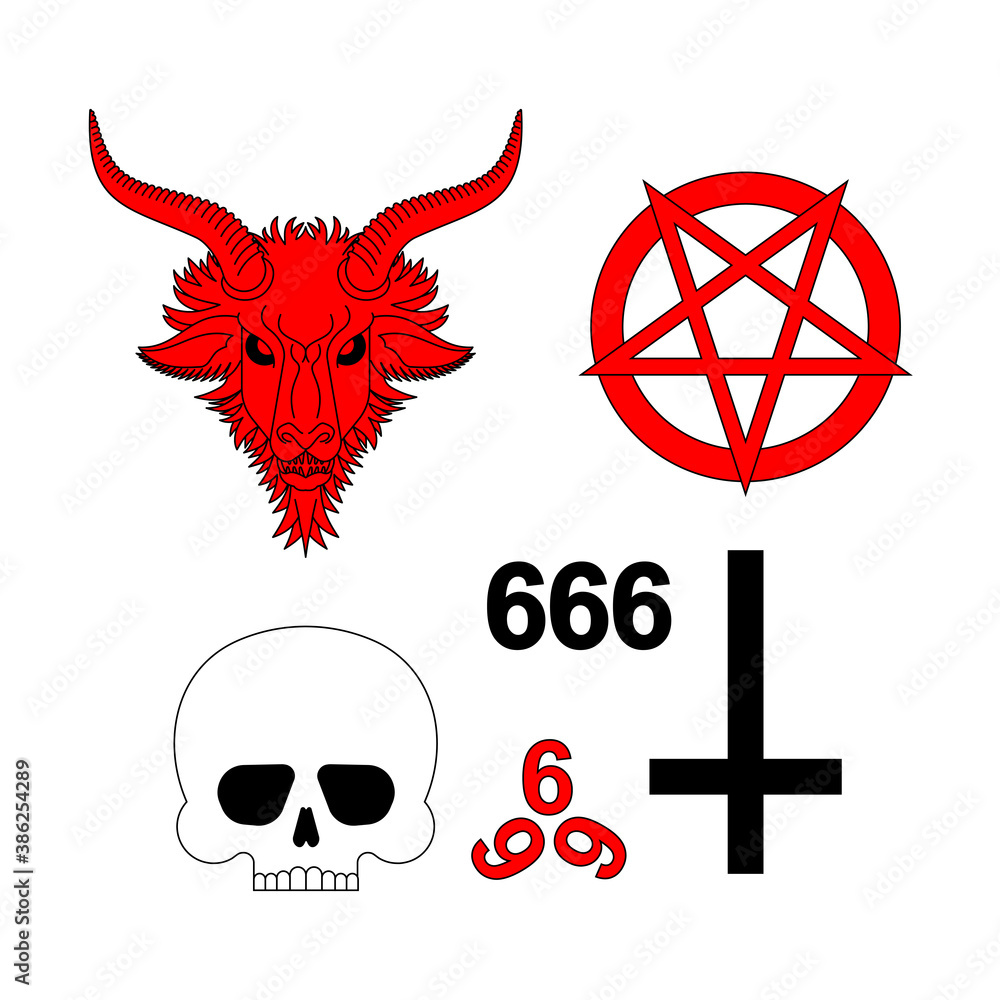Satanic set. Baphomet Demon goat head. devilish symbol. Devil symbol ...