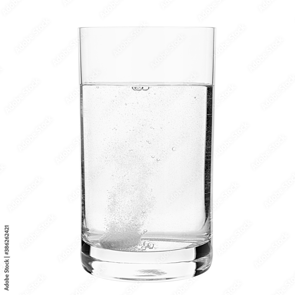 fizzy pill in water, aspirin, isolated on white background, clipping ...