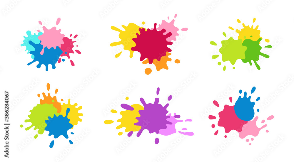 Collection paint splash colorful shape. Round ink flat splatter ...