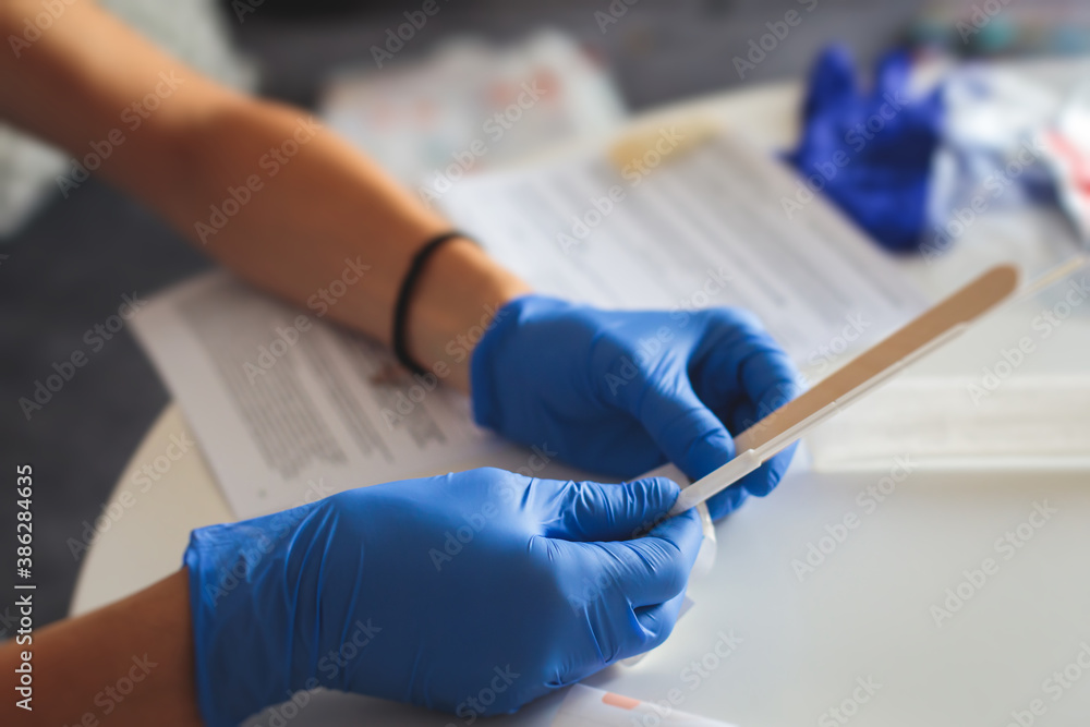 Process of coronavirus testing examination at home, COVID-19 swab ...