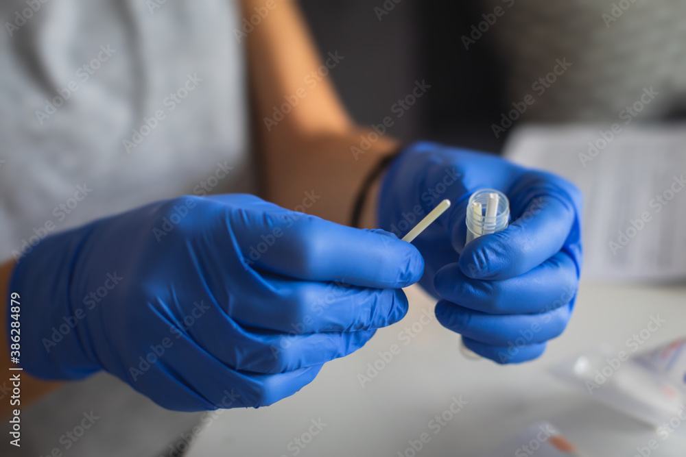 Process of coronavirus testing examination at home, COVID-19 swab ...