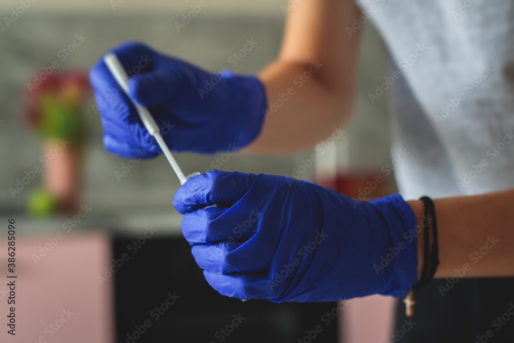 Process of coronavirus testing examination at home, COVID-19 swab ...