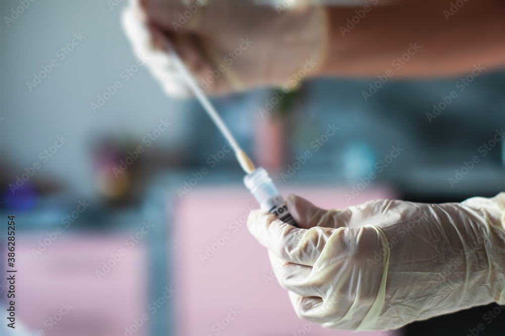 Process of coronavirus testing examination at home, COVID-19 swab ...